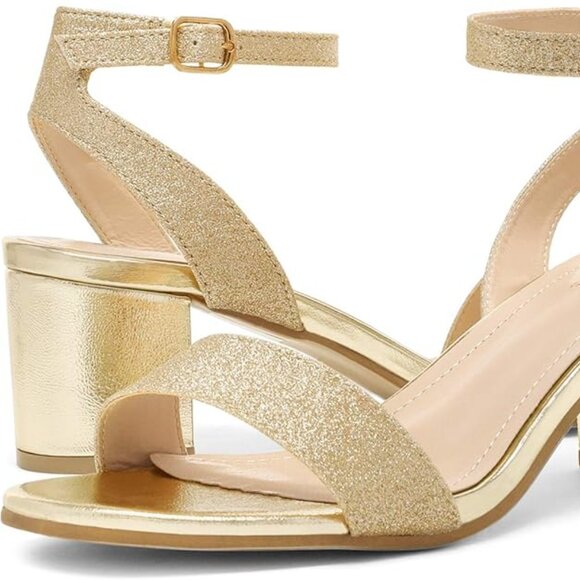 Dream Pairs | Shoes | Womens Open Toe Ankle Strap Low Block Chunky Heels Dress Pumps Gold Sz85 ...
